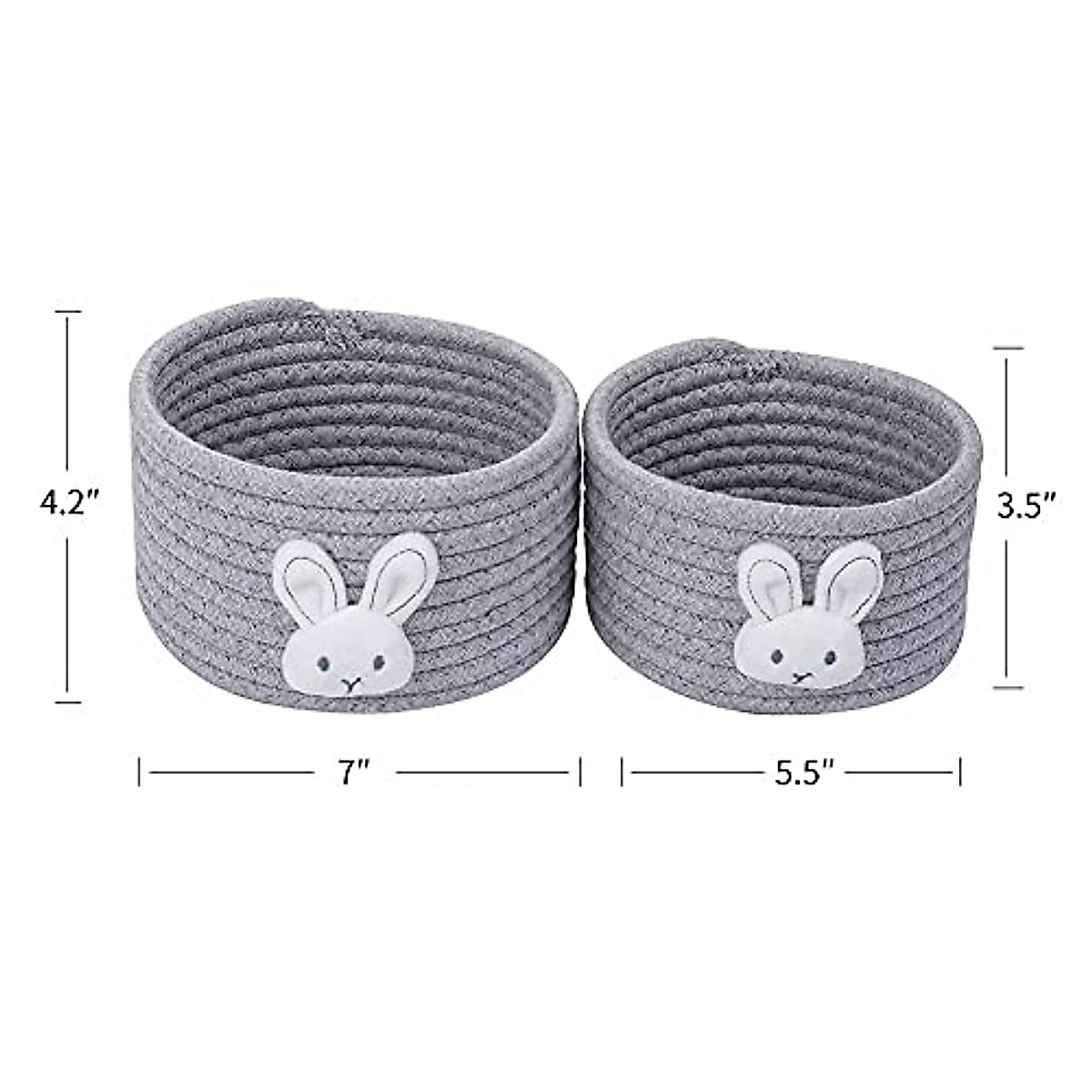 LixinJu Small Basket for Organizing Small Woven Basket Set of 2 Bunny Small Rope Basket Decorative Mini Storage Bins Round Little for Desk Dog Cat Toy Kids Baby Girls Gifts, Gray