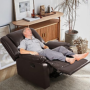 ASHOMELI Large Real Leather Recliner Chair, 150 Degree Tilt, Living Room Bedroom Sofa Recliner (Brown)