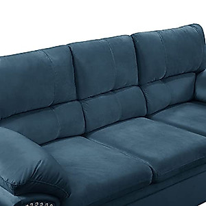 KEVINSPACE 83.26" 3 Seater Sofa Velvet for Living Room,Tufted Upholstered Couch with Wider Arms and Nailhead for Bedroom, Office, Apartment Blue