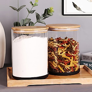 2PCS Large Glass Kitchen Canisters with Spoon and Airtight Bamboo Lids, 100 OZ Glass Storage Container for Flour, Glass Flour and Sugar Jars for Coffee, Rice Storage