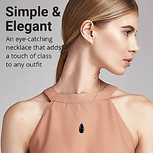 Shop LC Onyx Necklace in 925 Sterling Silver - Black Teardrop Pendant Necklaces for Women - Handmade Silver Boho Pendant - December Birthstone Necklace with Stainless Steel Chain - 20" Necklace