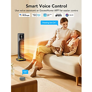 GoveeLife 24" Space Heater, 80° Oscillating Smart Electric Heater with Thermostat, WiFi APP & Voice Control, 4 Mode, 24H Timer, Night Light, 1500W Tower Ceramic Heater for Indoor Use, Large Room