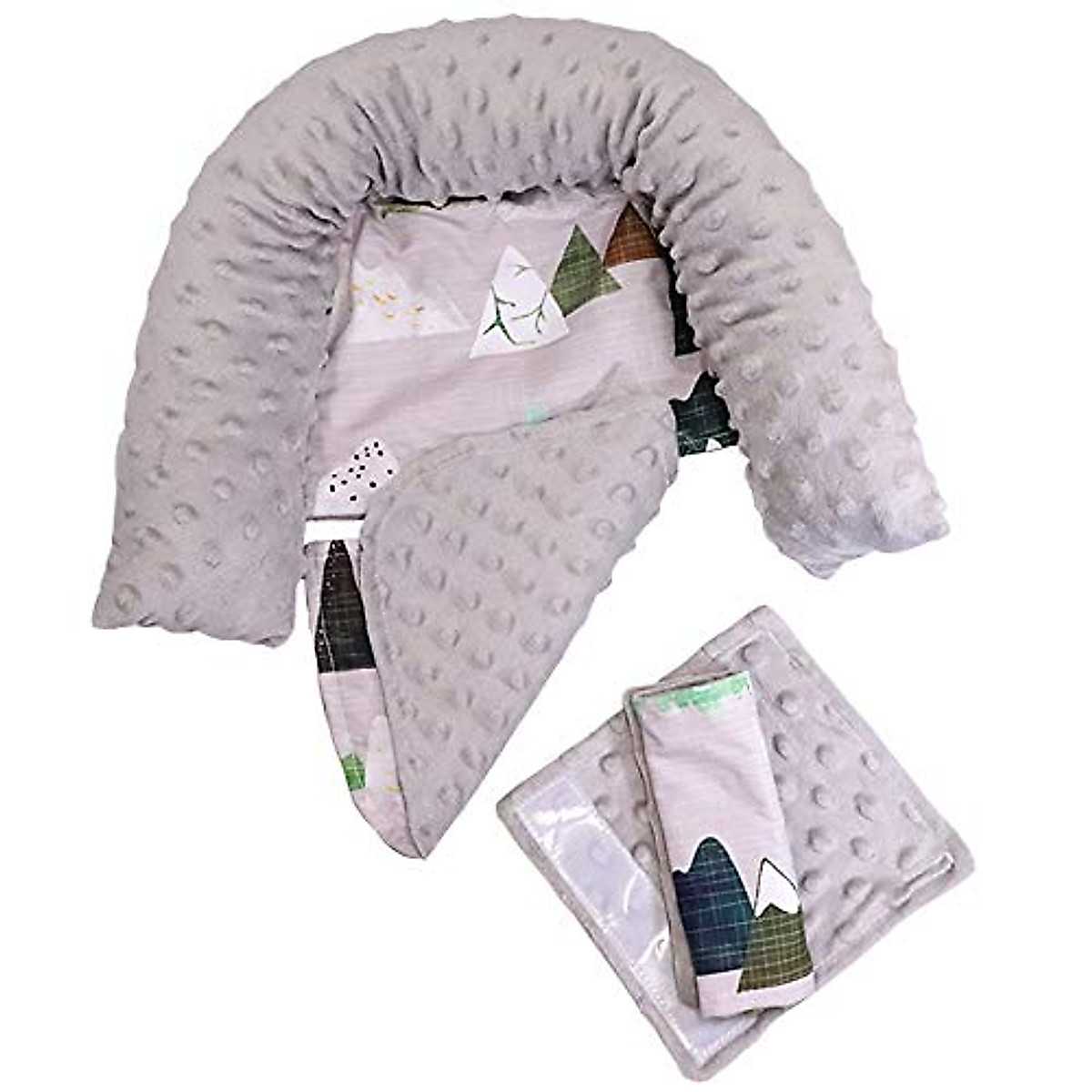 Baby Carseat Headrest and Strap Covers, Minky Adventure Mountain Baby Carseat Head Support & Carseat Neck Cover,Infant Head Support Pillow, Toddler Headrest Cushion Pad for Carseat Strollers Carrier