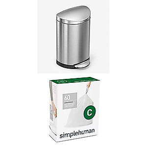 simplehuman 10 litre semi-round step can fingerprint-proof brushed stainless steel + code C 60 pack liners