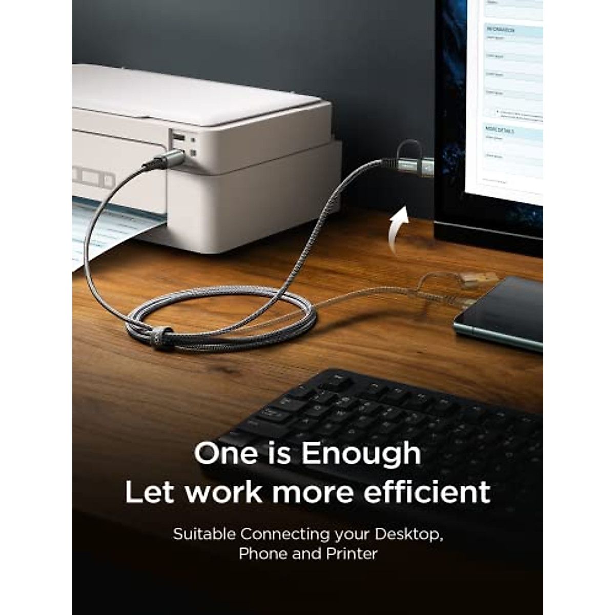 AINOPE Printer Cable, [2-in-1] USB Printer Cable High-Speed [Plug and Play] Nylon Braided [Never Rupture] USB B to USB C Printer Cord for MacBook Pro/Air, HP Canon Dell Epson Brother