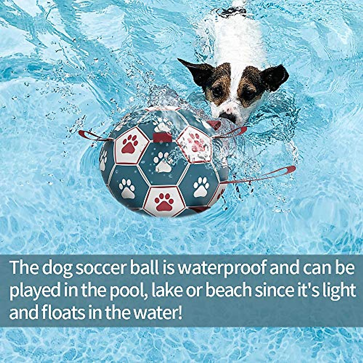 QDAN Dog Toys Soccer Ball, Interactive Dog Toys for Tug of War, Puppy Birthday Gifts,Dog Tug Toy, Dog Water Toy, Durable Dog Balls for Small & Medium Dogs-Blue&Red(6 inch)