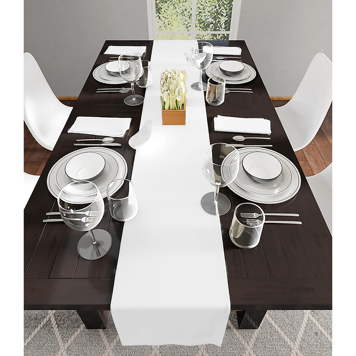 Encasa Homes Table Runner for 6 Seater Dining - White - Large 13"x72", 100% Cotton Plain Dyed Solid Colours Decorative Cloth for Party, Banquet, Restaurant & Outdoors - Machine Washable