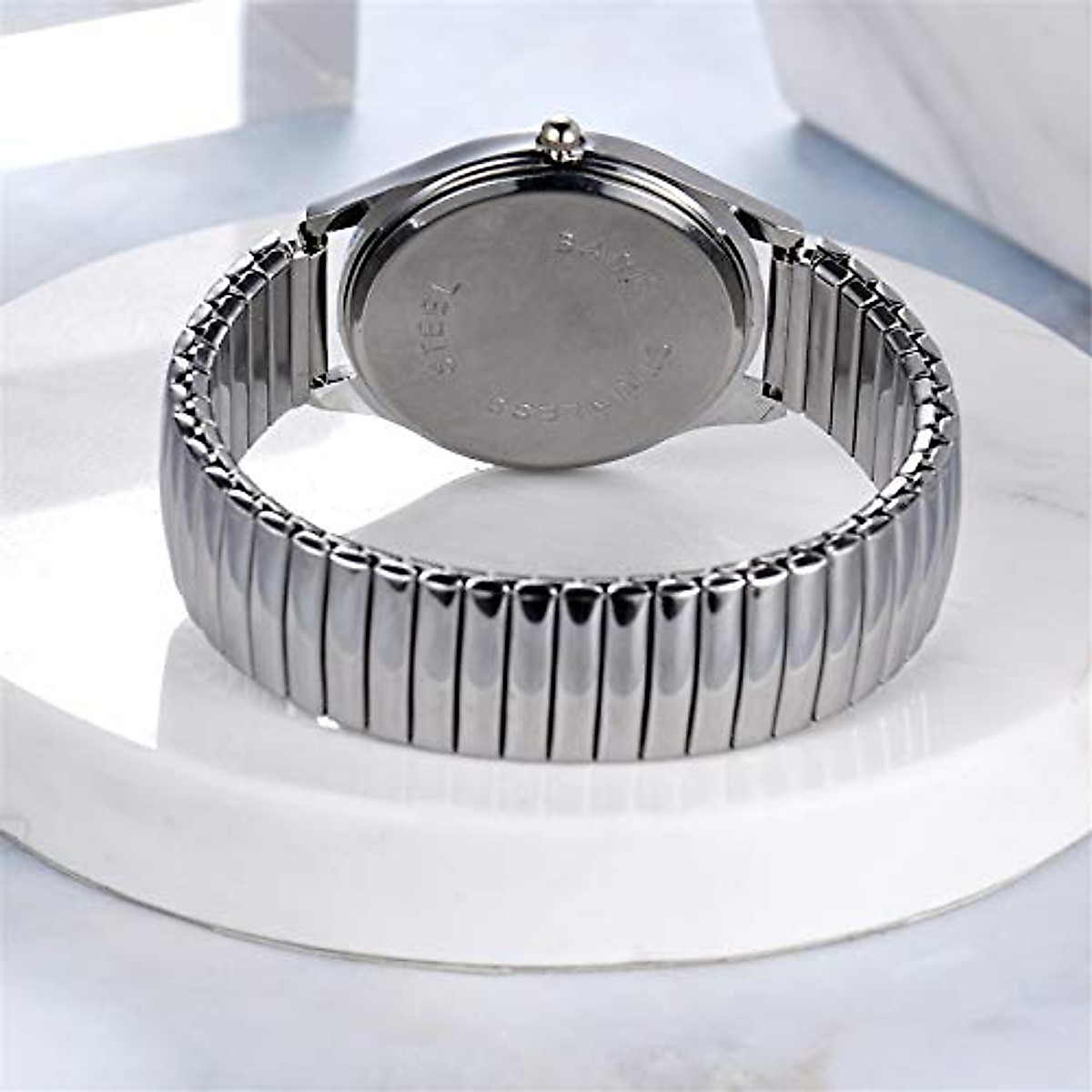 JewelryWe Mens Ultra Thin Easy Reader Watch with Elastic Strap, Golden/Silver Watch