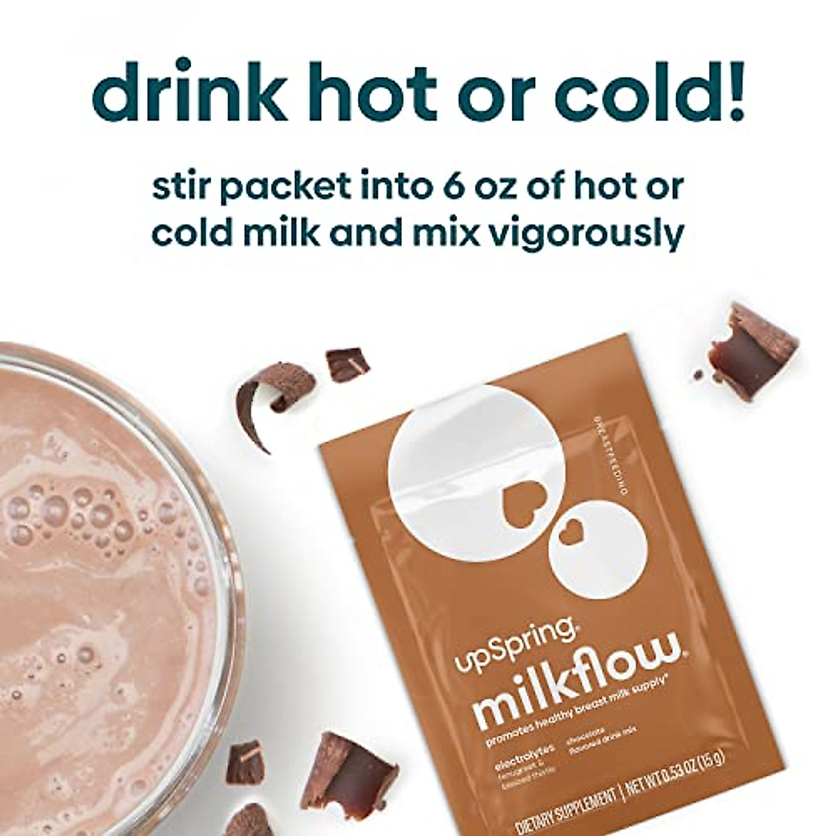 UpSpring Milkflow Electrolyte Breastfeeding Supplement Drink Mix with Fenugreek | Chocolate Flavor | Lactation Supplement to Promote Healthy Breast Milk Supply & Restore Electrolytes | 16 Drink Mixes