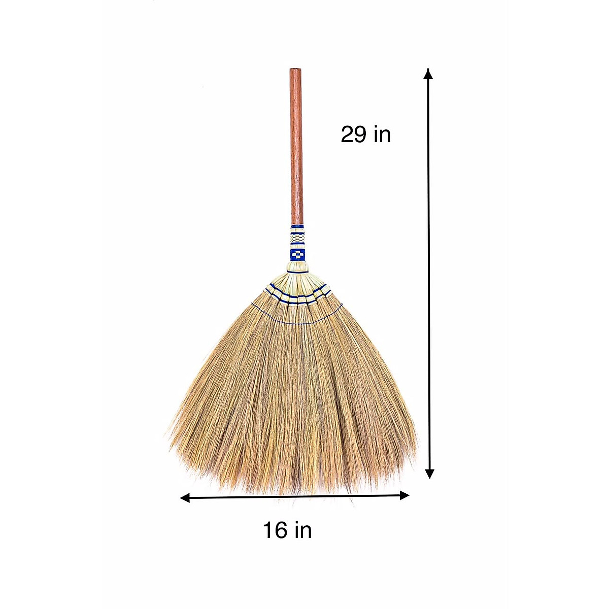 SN SKENNOVA - 28-inch of Short Asian Broom Whisk Broom Thai Natural Grass Broom Solid Wood Handle for RV's Tent Camping