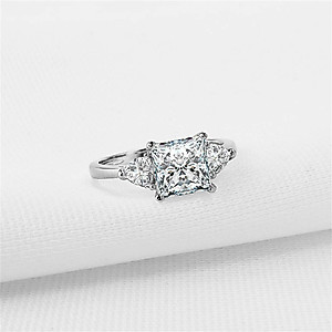DYUNQ Three Stone Engagement Rings Princess Cut Diamond Wedding Ring Sterling Silver Cubic Zirconia CZ 1.6 Carat Ring