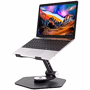 SOJUNER Swivel Adjustable Laptop Stand, 360° Rotating of Aluminum Laptop Stand for Desk, Laptop Riser with Mechanical Sound, Laptop Computer Stand Compatible with 10-16 inch Laptop, Gray