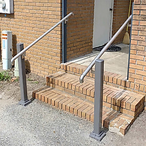 Mounting Post for Promenaid Handrail System, Aluminum, Charcoal Grey, 3"X3" Tube, 5" Square Base Flange, 37" High