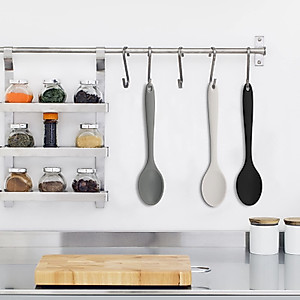 3 Pcs Silicone Mixing Spoons Nonstick Heat Resistant BPA Free Basting Spoons Set Kitchen Utensil for Cooking Stirring Mixing Serving (Black & Dark Grey & Light Grey)