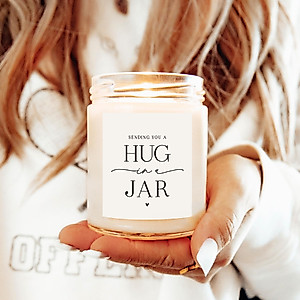 ThreeKin Warm Hug in a Jar Scented Candles for Home, Relaxing Aromatherapy Gifts for Women with Lavender Essential Oils, Natural Soy Wax Blend, Long 65-Hour Burn, Friendship Gifts, 9 Oz