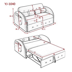 Yuxuanhang Modern 55.5" Pull Out Sleep Sofa Bed, 2 Seater Loveseats Couch with Side Pockets, Adjustable Backrest and Lumbar Pillows for Apartment Office Living Room Bedroom, Grey