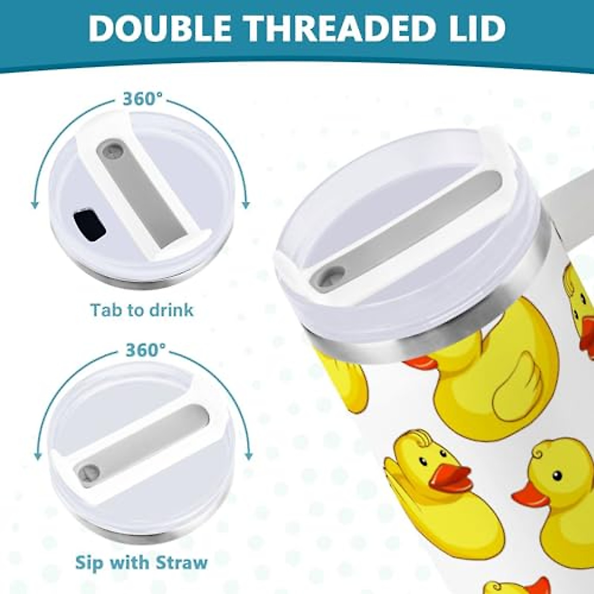 MCHIVER Cartoon Yellow Ducks 30 oz Tumbler with Handle and Straw Stainless Steel Vacuum Water Bottle Leak-proof Travel Coffee Mug Insulated Cup for Home Office Car