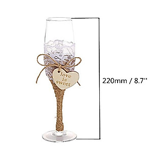 TANG SONG Set of 2 Wood Heart Style Elegant Wedding Champagne Glass Set for Parties Weddings Birthdays Anniversaries