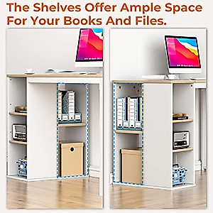 Coavas Computer Desk with Storage, Home Office Desk with Adjustable Shelves, Simple Style Writing Study Desk with Metal Frame, Modern Design PC Laptop Desk, 47 inch, Oak