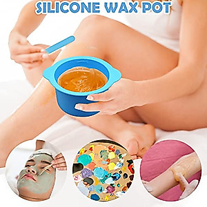 2 Pcs Silicone Wax Warmer Liner, Silicone Wax Bowl for Wax Warmer, Reuse Wax Melt Warmer Wax Pot Replacement, Non-Stick Wax Melt Liner with 2 Pcs Wax Spatula Sticks for Hair Removal (Blue, Pink)