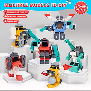 ThinkMax Transform Toys for 3 4 5 6 7 8 Year Old Boys, Robot Toys for Kids 3-5 5-7, 4 Magnetic Construction Trucks Vehicles w/Play Mat, Birthday Gift for Boy, 32 Pieces