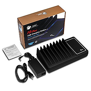 SIIG 90W Smart 10-Port USB Charging Station with Non-Slip Padded Deck and LED Ambient Light for Smartphones, Tablets, and Many Other Compatible USB Powered Devices (Black)