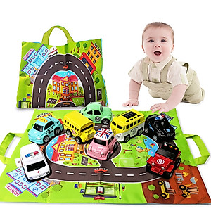 HONGTUO Car Toys and Playmat Storage Bag - City Vehicle Toys and Gifts for Toddlers Age 1-3