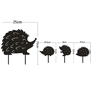 RANNYOZIO Hedgehhog Decorative Garden Stakes Metal Garden Statues Small Cute Silhouette Stake for Yard Outdoor Garden Lawn Decoration, Set of 4