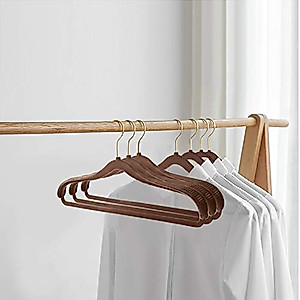 Suit Hangers Non Slip Velvet 10 Pack - Coat Hanger Wide Shoulder 360° Swivel Hooks & Jacket Hangers for Men Anti-Slip Bar Brown