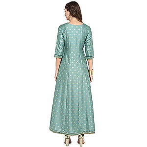 Janasya Indian Women's Light Green Poly Silk Ethnic Dress(J0005-DR-XXXL)