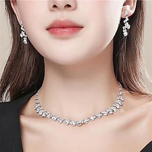 Supra Diamanto Silver Bridal Necklace Earrings Set Bridel Wedding Jewelry Set Rhinestone Choker Necklace for Women (2 piece set) (DTN14026395SZ)