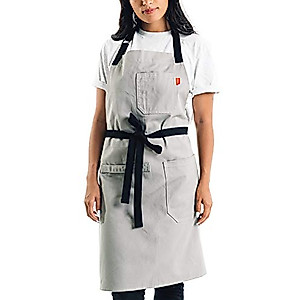 Caldo Daily Cotton Kitchen Apron for Cooking- Mens and Womens Professional Chef or Server Bib Apron - Adjustable Straps with Pockets and Towel Loop (Grey)