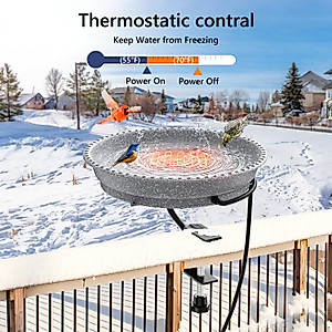 Sunvigor Heated Bird Bath for Outdoors, Deck Mounted 75W Bird Bath Deicer Bird Feeder with Thermostatically Controlled, Bird Bath Bowl for Winter Garden Yard Patio Lawn, with 3.6 Feet Electric Cord