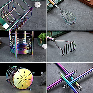 38 Piece Silicone kitchen Cooking Utensils Set with Utensil Crocks, Silicone Head and Stainless Steel Handle Cookware, Kitchen Tools for Utensil Set, Non-Stick kitchen Gadgets,Dishwasher Safe(Rainbow)