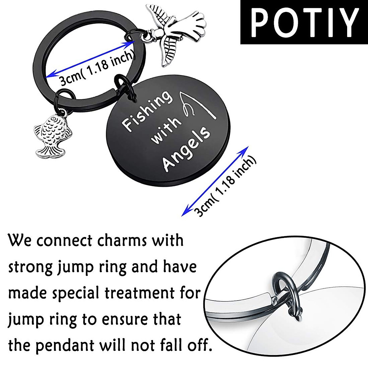 POTIY In Memory of Dad Keepsake Fishing with Angels Keychain Dad Grandfather Memorial Keychain RIP Gift Loss of Brother Gift (Black Keychain)