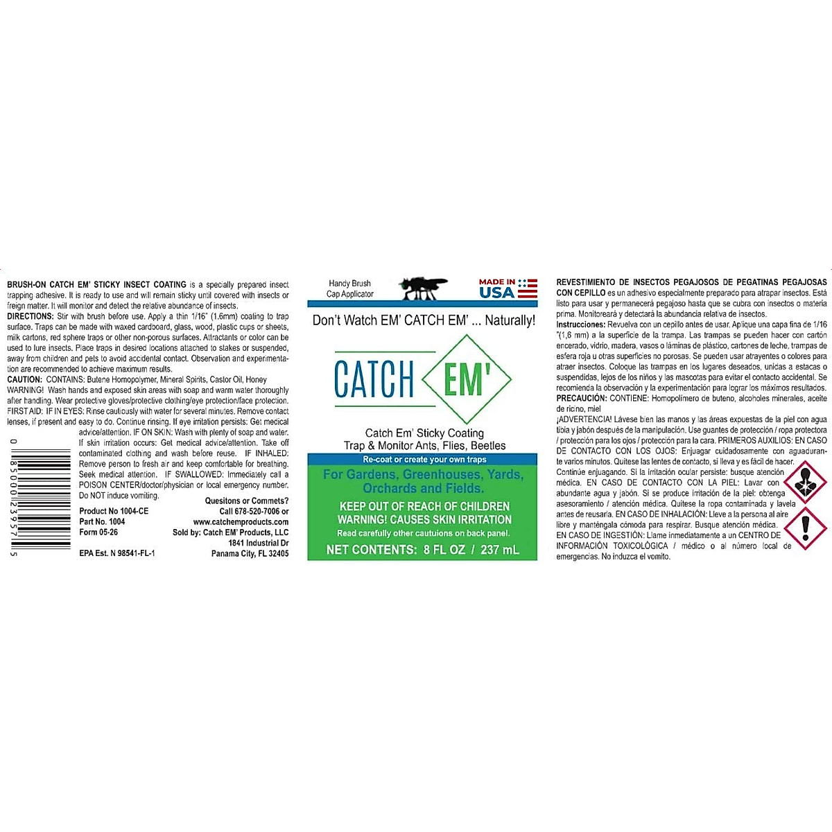 Catch EM' Sticky Coating 8oz Brush on Insect Trap Coating(Brush Cap)