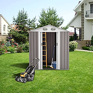 FOOWIN Metal Storage Shed, Storage with Sliding Doors and Vents,Metal Garden Shed Steel Anti-Corrosion Storage House Metal Sheds for Backyard Garden Patio Lawn (Grey & White 6 'x 4'), (lympj-22)