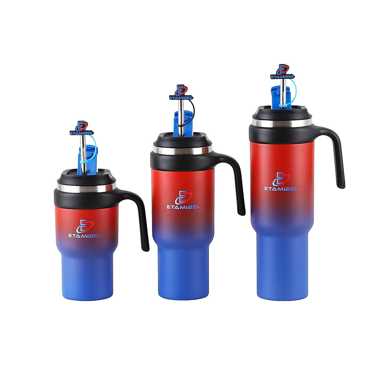 ETAMIBEL 20oz Double Wall Stainless Steel Vacuum Insulated Tumbler with Handle Straw Lid Straw Toppers Straw Brush | Thermos Flask for Water Iced Tea Coffee Smoothie and More| Portable Mug For travel