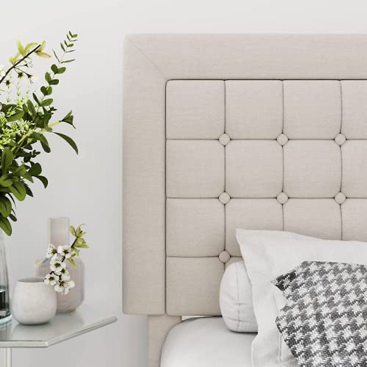 HIFIT Full Bed Frame, Button Tufted Upholstered Platform with Adjustable Headboard, Mattress Foundation with Sturdy Frame, No Box Spring Needed, Easy Assembly, Beige