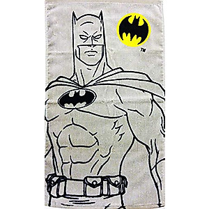 DC Comics Batman Logo Hand Towel For Kids Children Adults Bathroom, 15 inches x 26 inches, Made from 100% Cotton. Grey Color With Yellow and Black Classic Batman Logo.