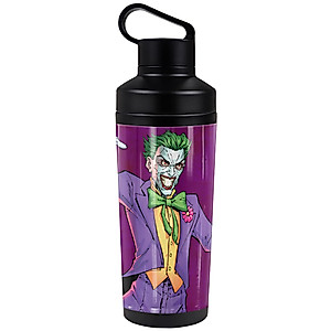 Batman - Logo OFFICIAL Joker Character 18 oz Insulated Water Bottle, Leak Resistant, Vacuum Insulated Stainless Steel with 2-in-1 Loop Cap