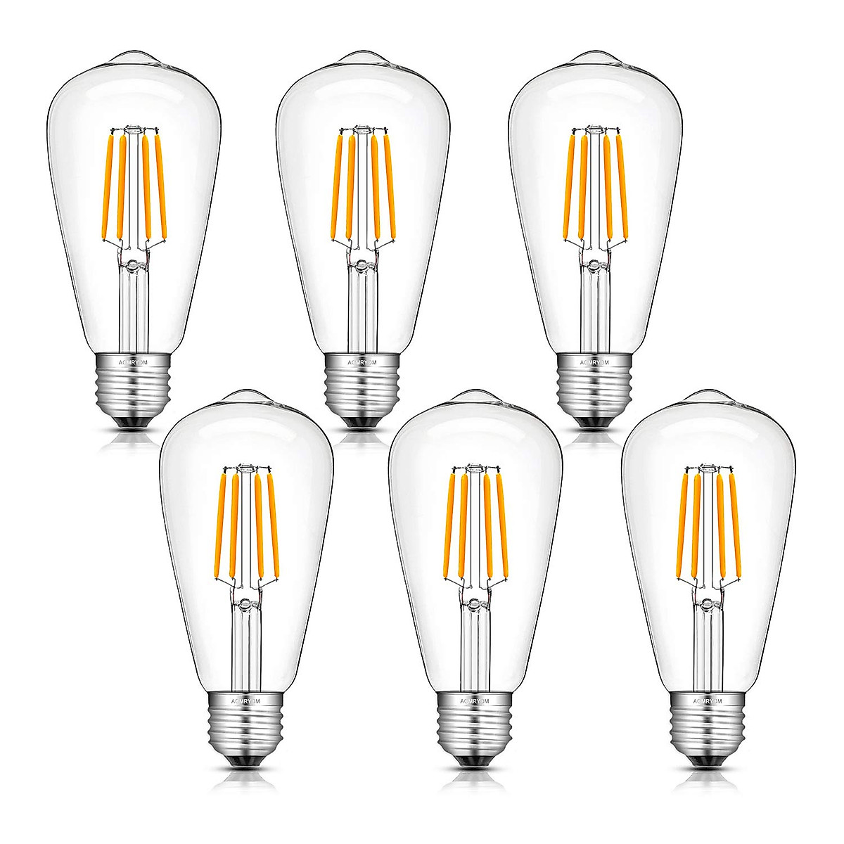 AOMRYOM Dimmable 4W LED Edison Bulbs 40W Incandescent Equivalent 2700K Soft White, E26 Base LED Filament Light Bulb, ST21 / ST64 Antique Edison Style Clear Glass Cover, Pack of 6