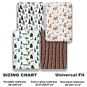 4 Pack N Play Sheets Woodland Forest Animals Wood Neutral Unisex Fitted Baby N Play Sheets Fitted for Standard Pack and Plays and Mini Cribs Set for Baby Boys or Girls