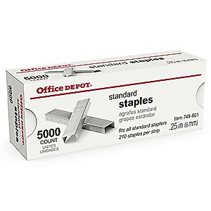 Office Depot Staples, 1/4in. Standard, Half Strip, Box Of 5,000, 10900