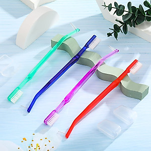 6 Pieces Orthodontic Toothbrush Braces Toothbrush with 6 Pcs Head Protection Cover Double-Ended Interdental Brush V Trim End for Braces Teeth Detail Cleaning 4 Colors