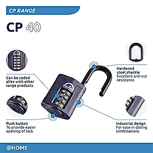Squire Heavy Duty Padlock (CP40) - Toughest Steel Shackle - 4 Wheel Combination Padlock - Alloy Steel for Corrosion Resistance - Weatherproof Lock for Home, School & Garage (Blue, 40 mm)