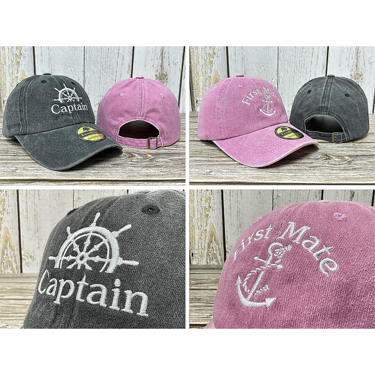Enodtter Embroidered Captain First Mate Hats for Men Women, Nautical Marine Sailor Gift, Black Pink Skipper Boating Baseball Caps
