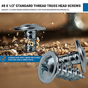 100 Pack Rok Hardware #8 x 1/2" (12.7mm) Standard Thread Truss Head Screws Wood Work MDF Zinc, ROKS8X12TPSZ