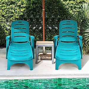 Moccha Plastic Folding Lounge Chair, 5-Position Adjustable Chaise Lounge with 2 Rolling Wheels, Armrest, Outdoor Chaise Chair for Patio, Beach, Backyard, Poolside, Home (1, Turquoise)