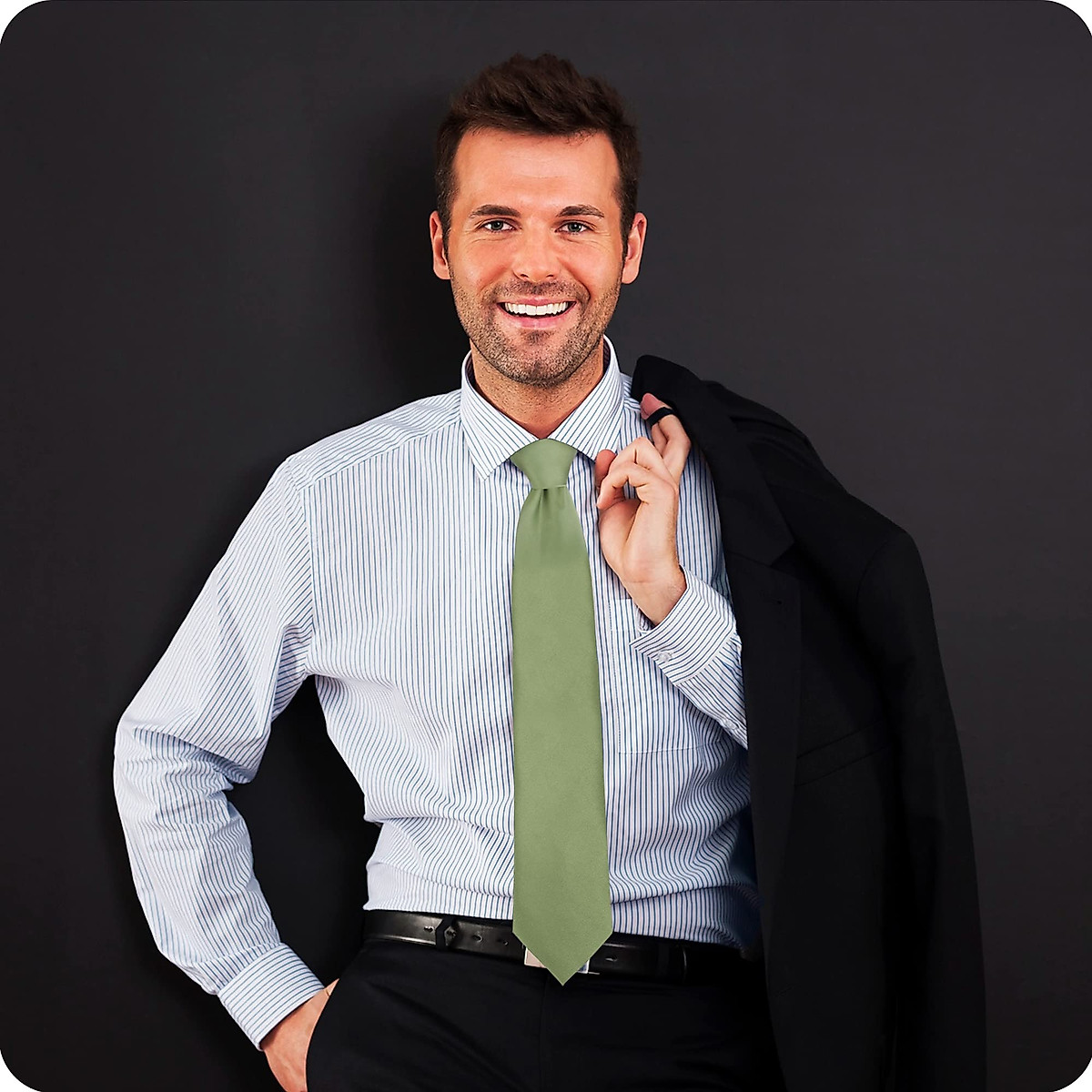 boxed-gifts UMO LORENZO Classic Necktie Sage Solid Color and Standard Fit Satin Finish for Men (Sage)